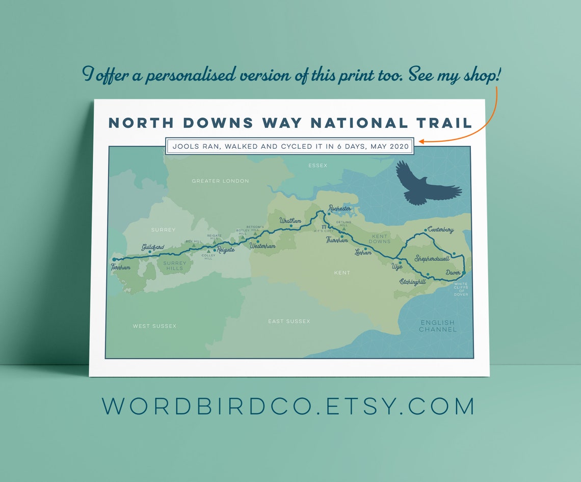 North Downs Way Art Print: North Downs Map Art. National Trail - Etsy UK