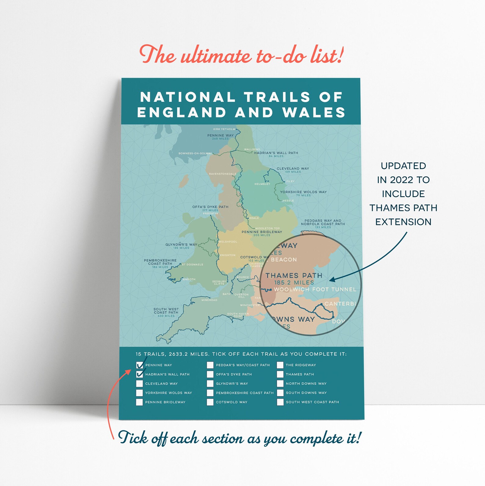 National Trail Wall Art Print: Walking Trail Map Print to Tick Off ...