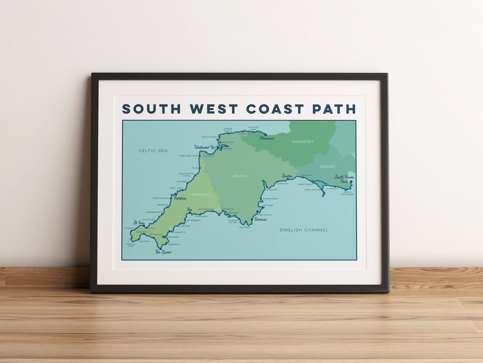 South West Coast Path Art Print: Trail Map Wall Art with | Etsy
