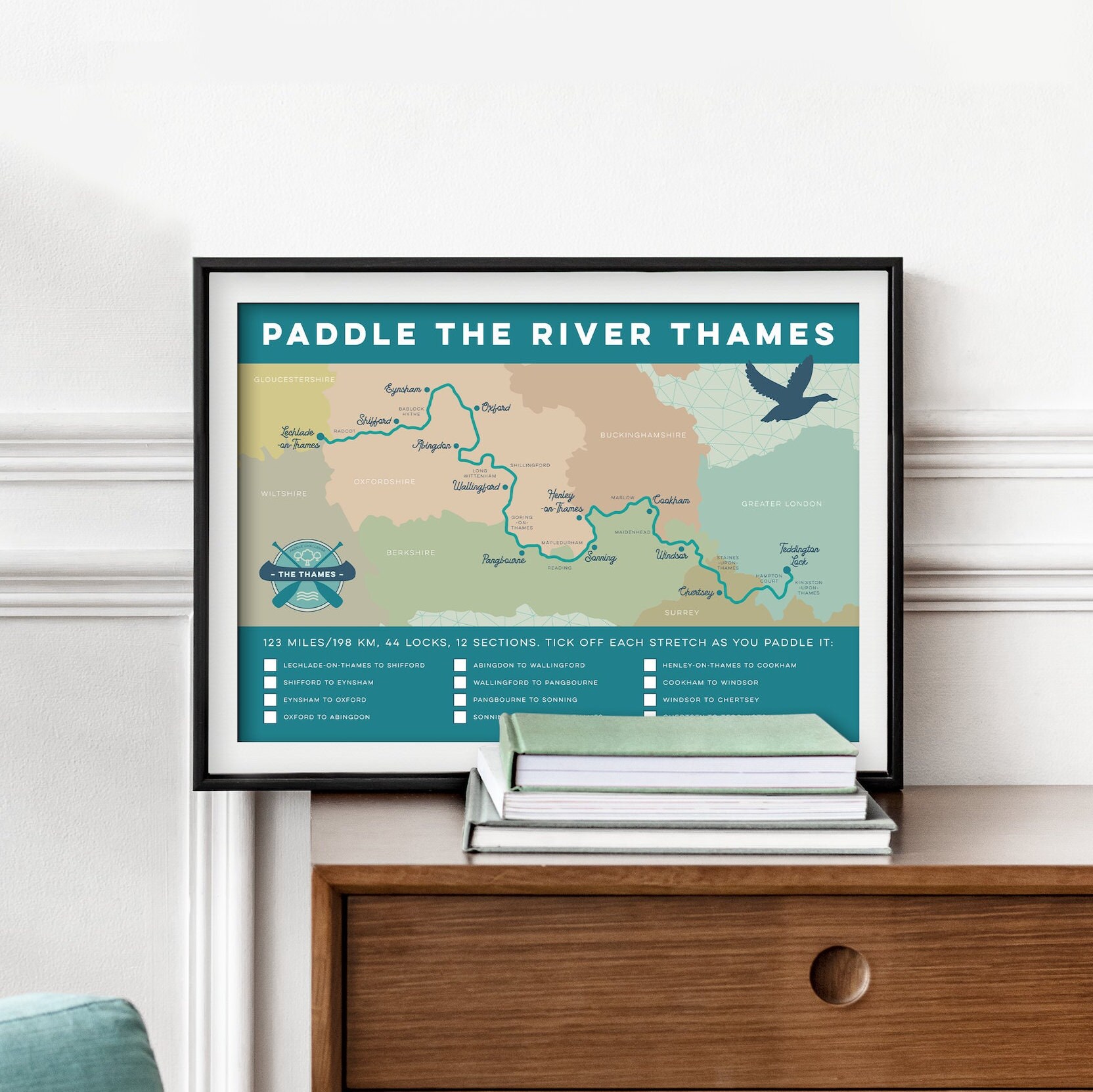River Thames Map Print: Thames Art Print Trail Map Art Wall | Etsy