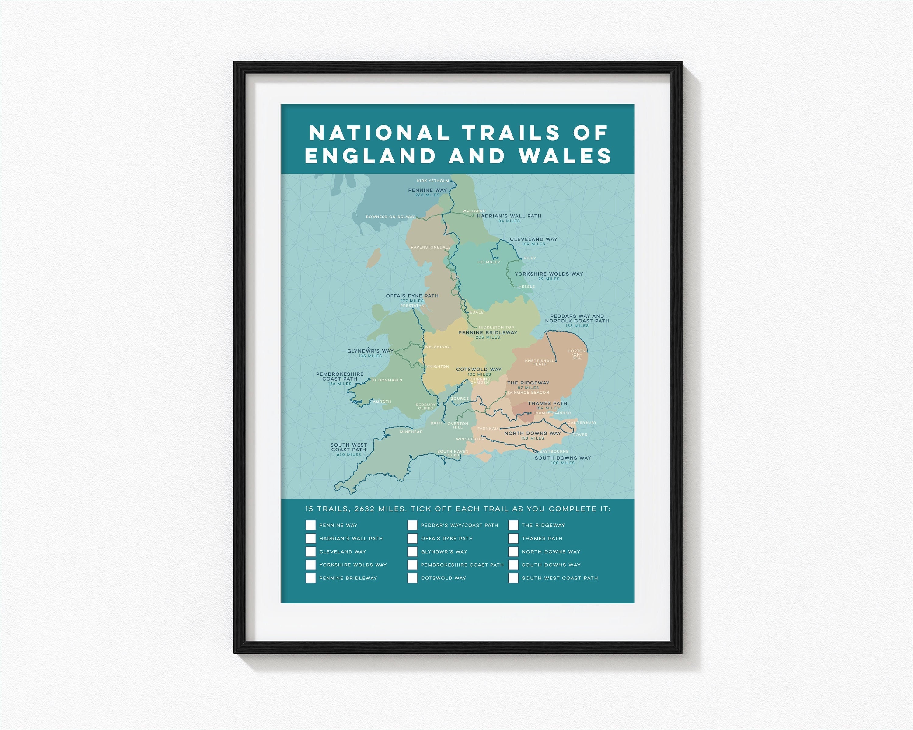 National Trail Wall Art Print: Walking Trail Map Print to Tick - Etsy UK