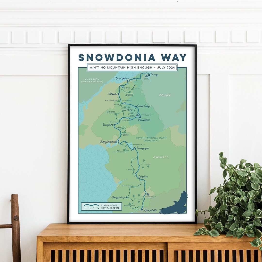 Personalised Snowdonia Way Map Art Print: Personalised Snowdon Map of ...
