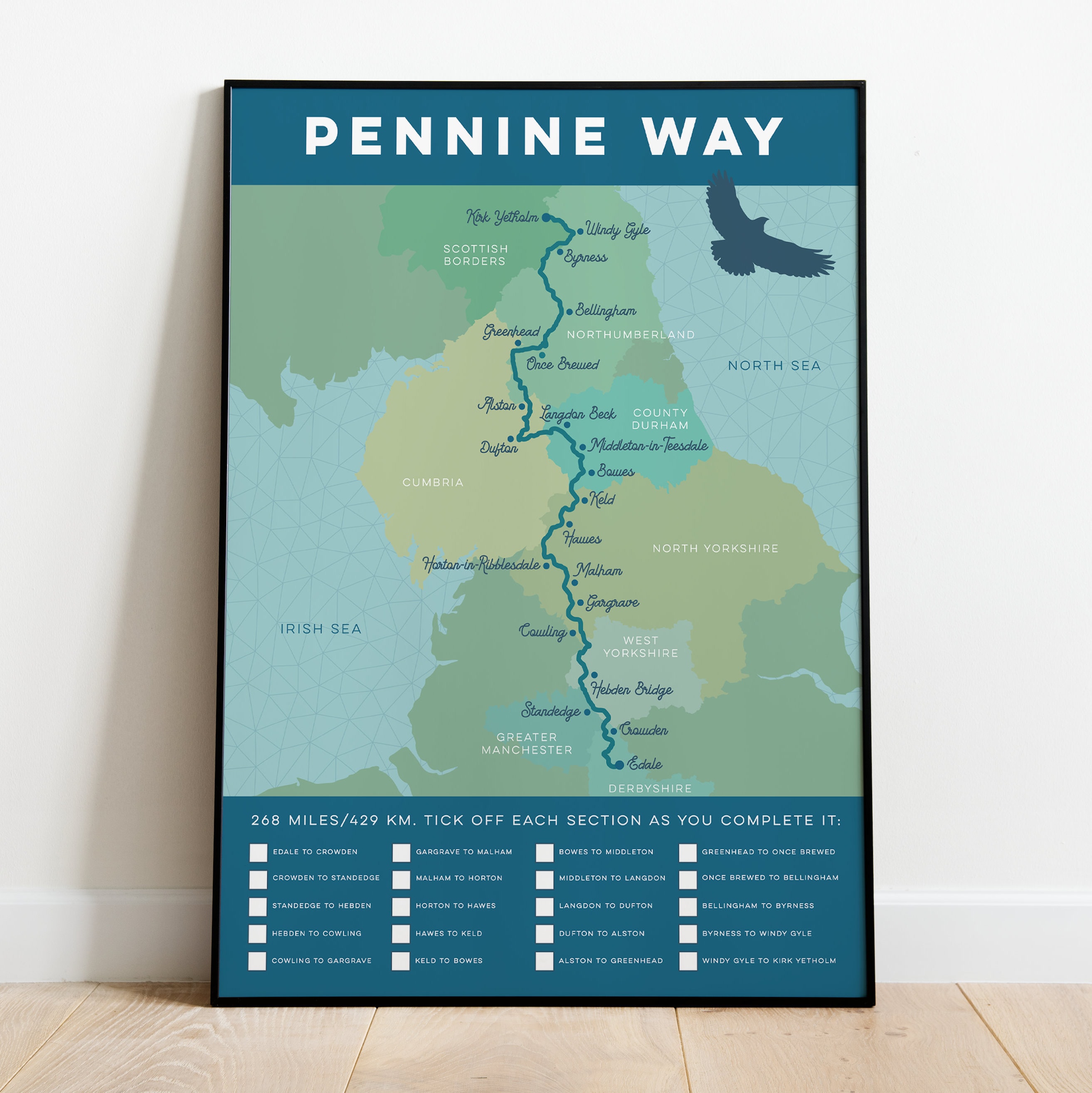 Pennine Way Art Print: Pennine Trail Map Art. Pennines Wall | Etsy