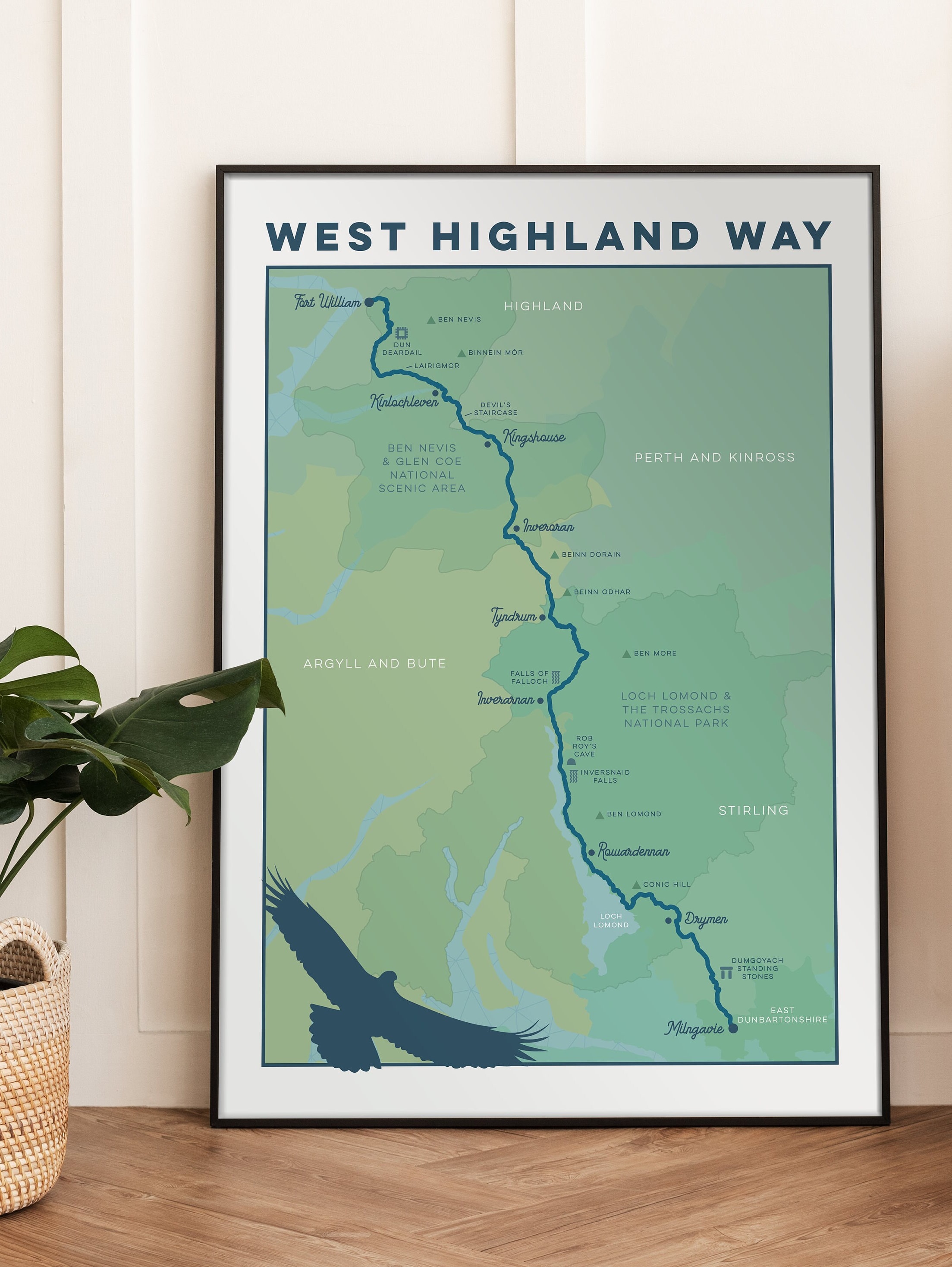 West Highland Way Map Art Print. WHW Map Print, West Highlands Wall Art ...