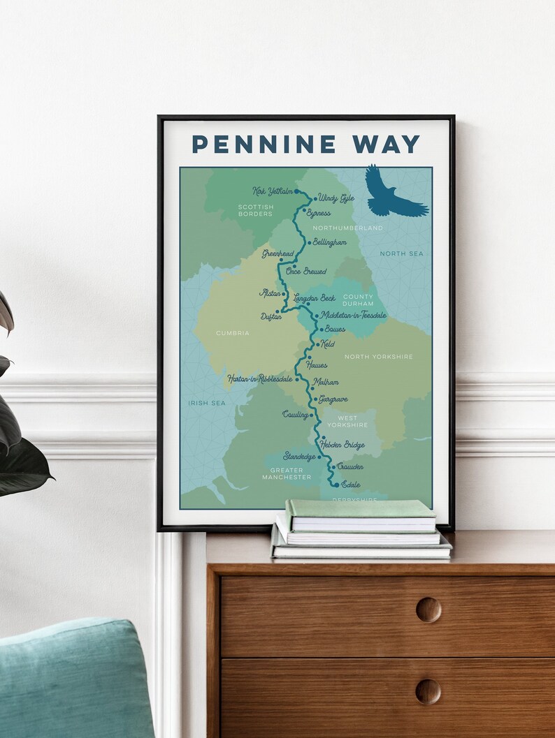 Pennine Way Map Art Print. Pennine Trail Map Print Pennines - Etsy UK