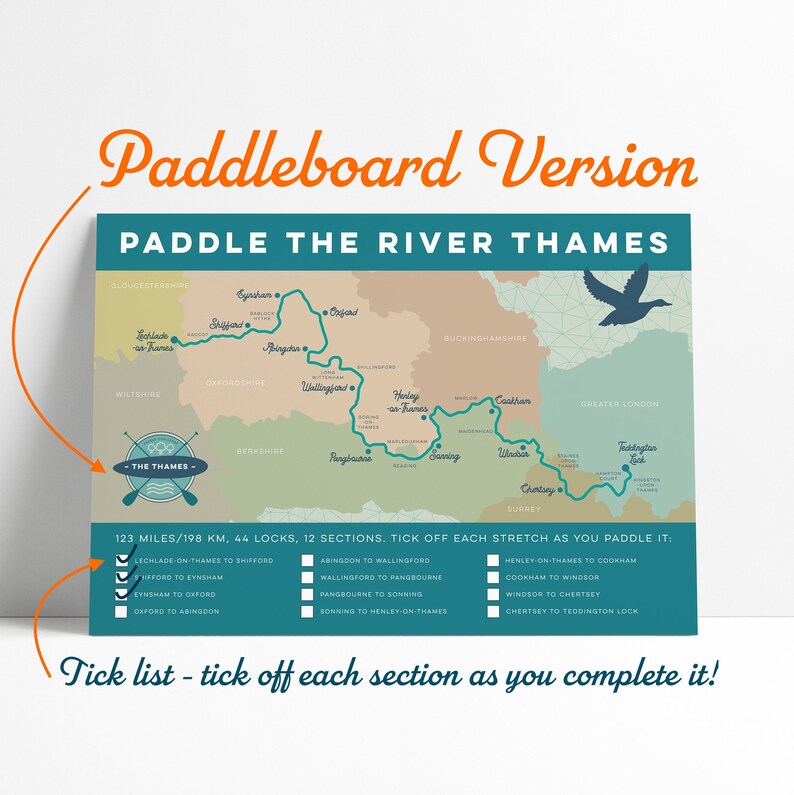 River Thames Map Print: Thames Art Print Trail Map Art, Wall Art, Map ...