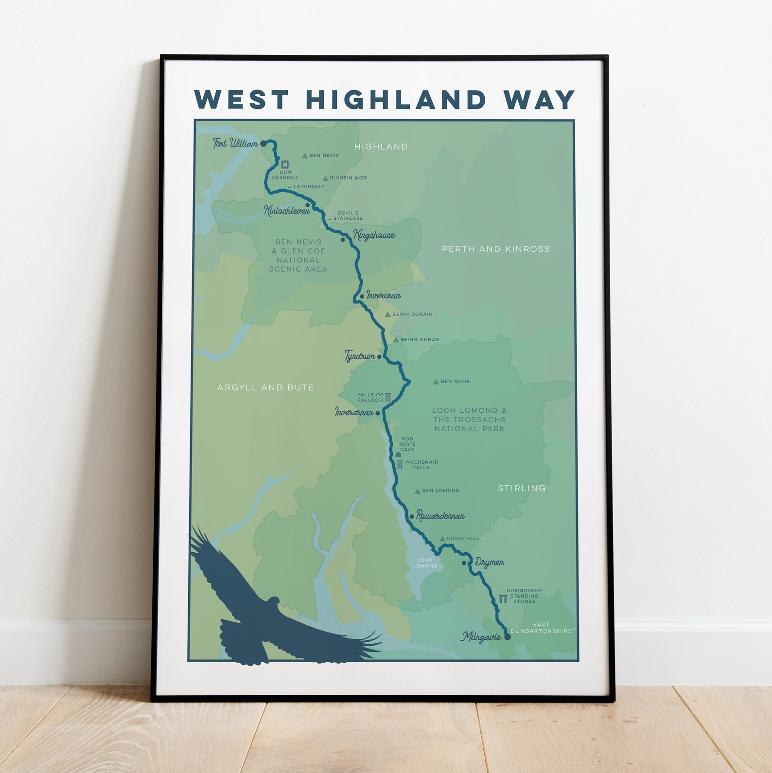 West Highland Way Map Art Print. WHW Map Print, West Highlands Wall Art ...