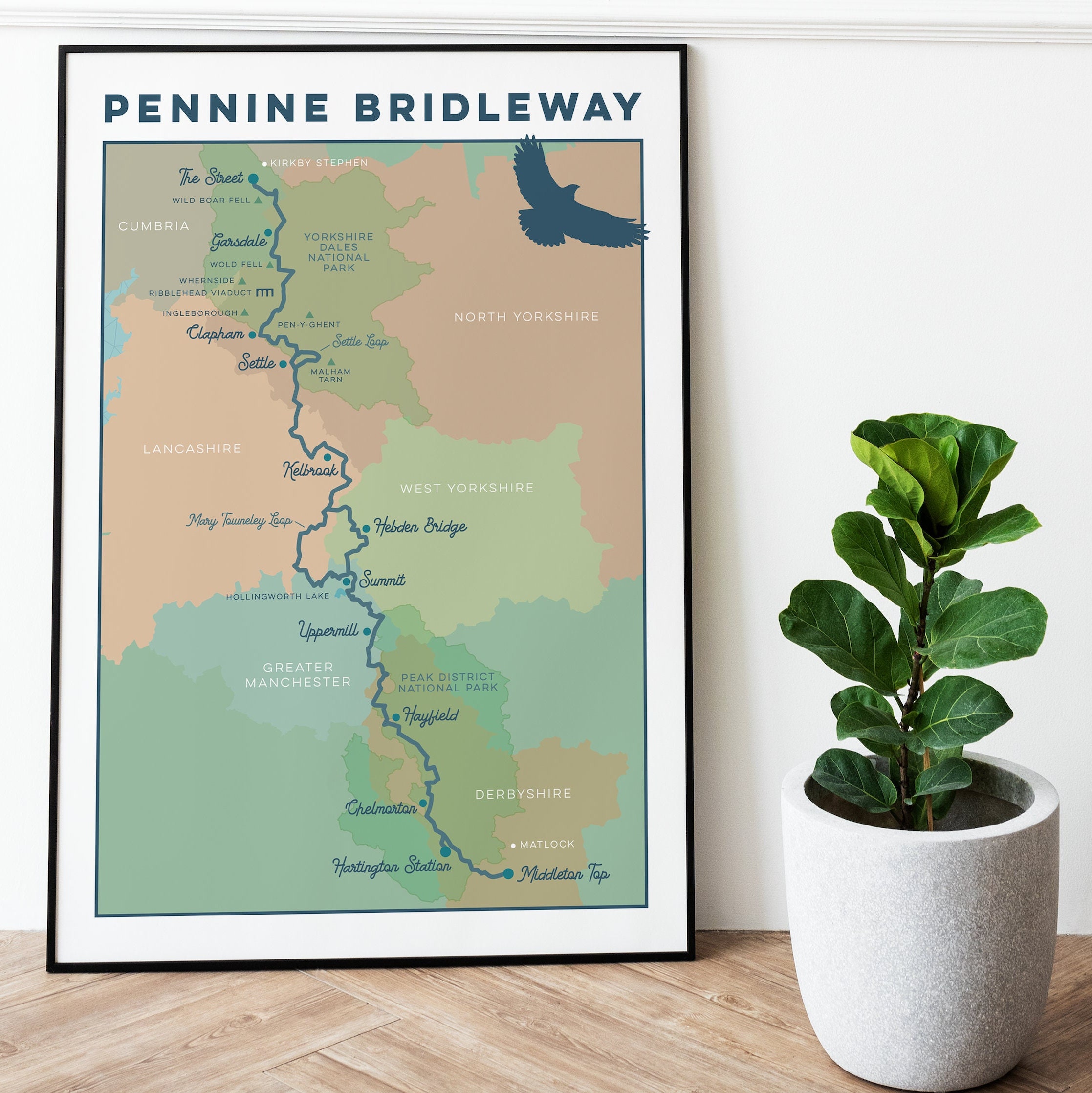Pennine Bridleway Map Art Print. Pennine Bridleway Trail Map Print ...