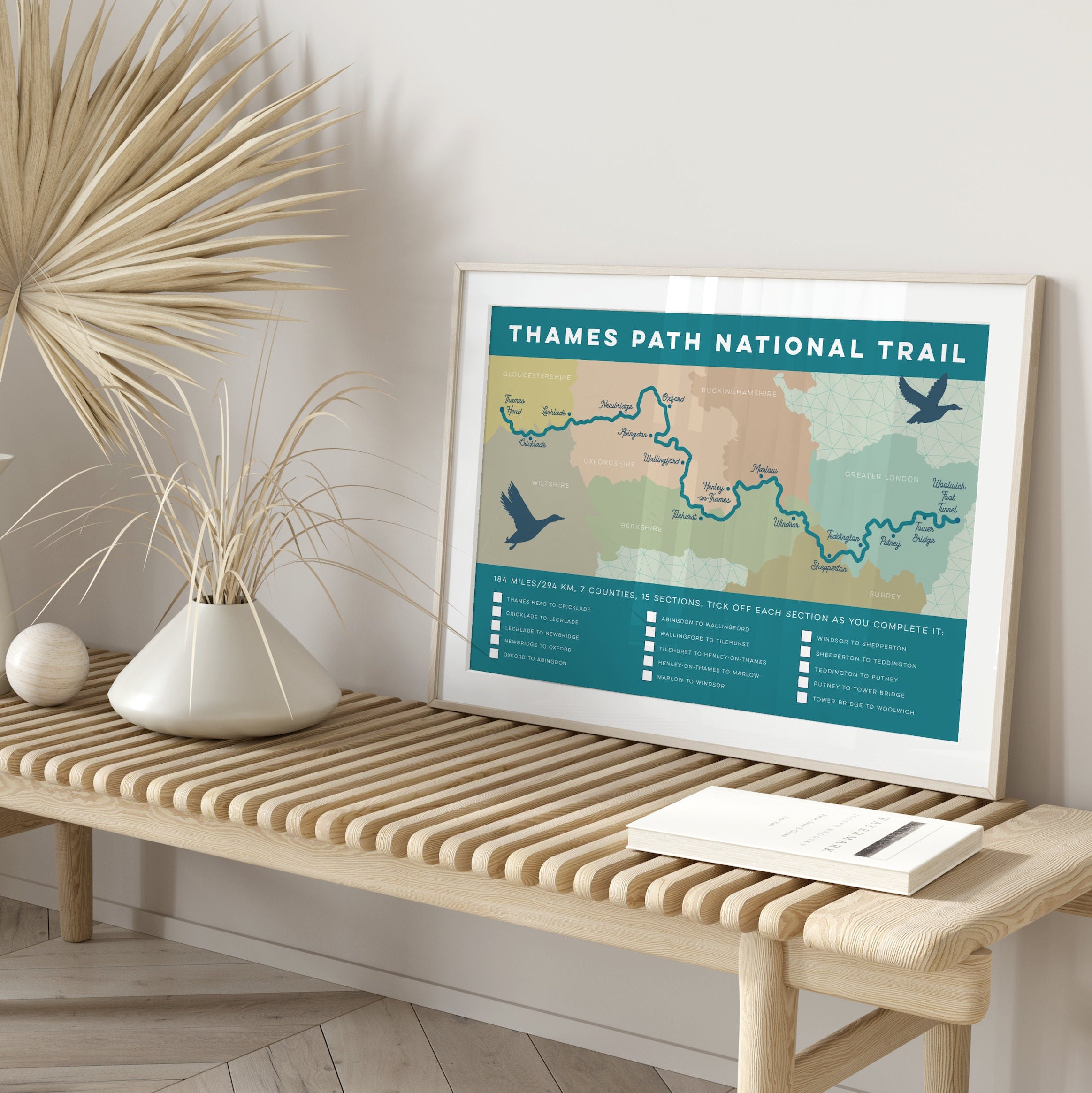 Thames Path Map With Checklist: River Thames Wall Art Print, Thames ...