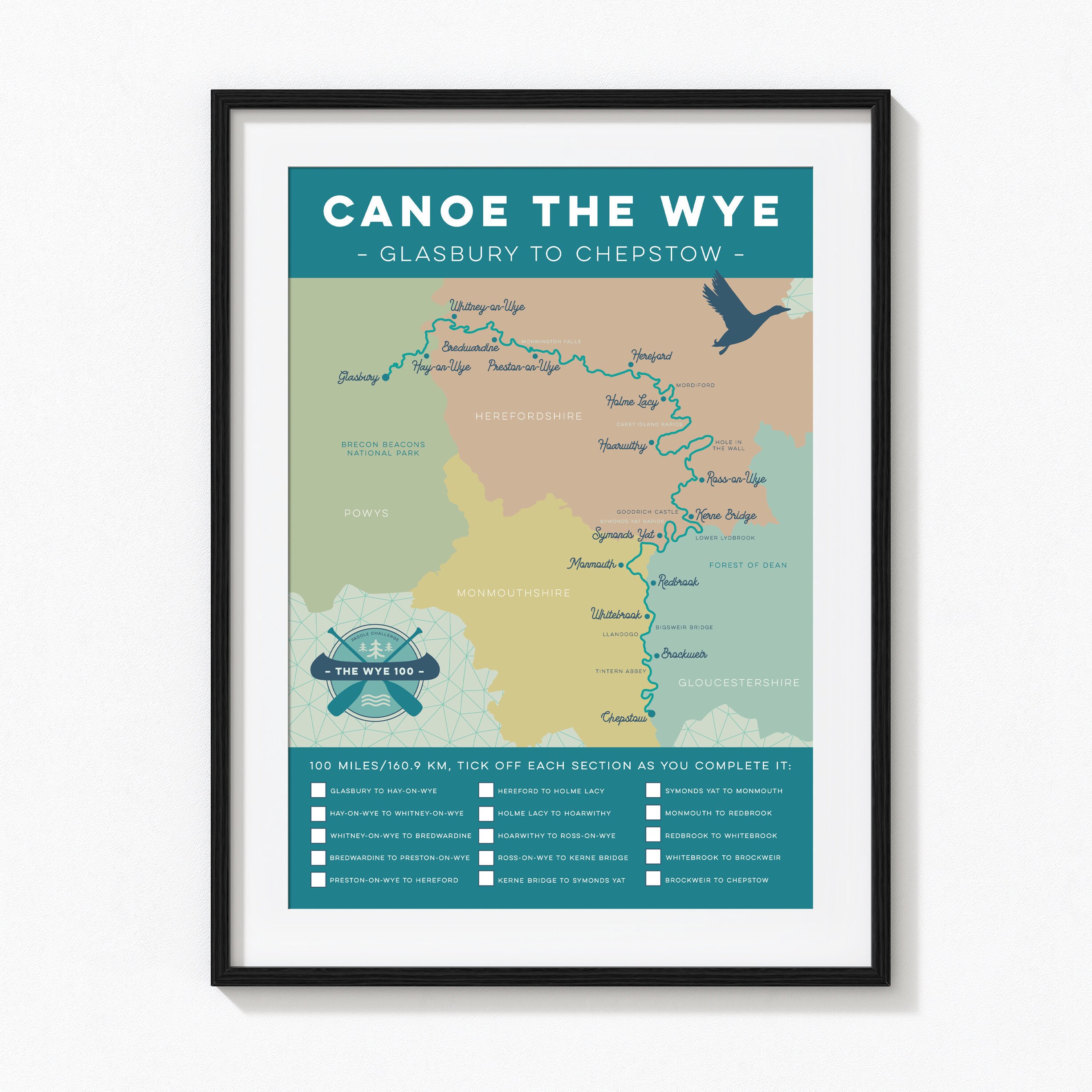 Canoeing Gift: River Wye Art Print. Wall Art Map Art Wye 100 | Etsy