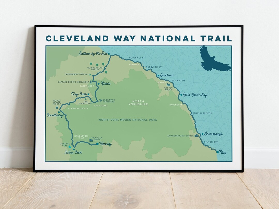 Cleveland Way Art Print: Trail Map Wall Art National Trail. Map Art ...