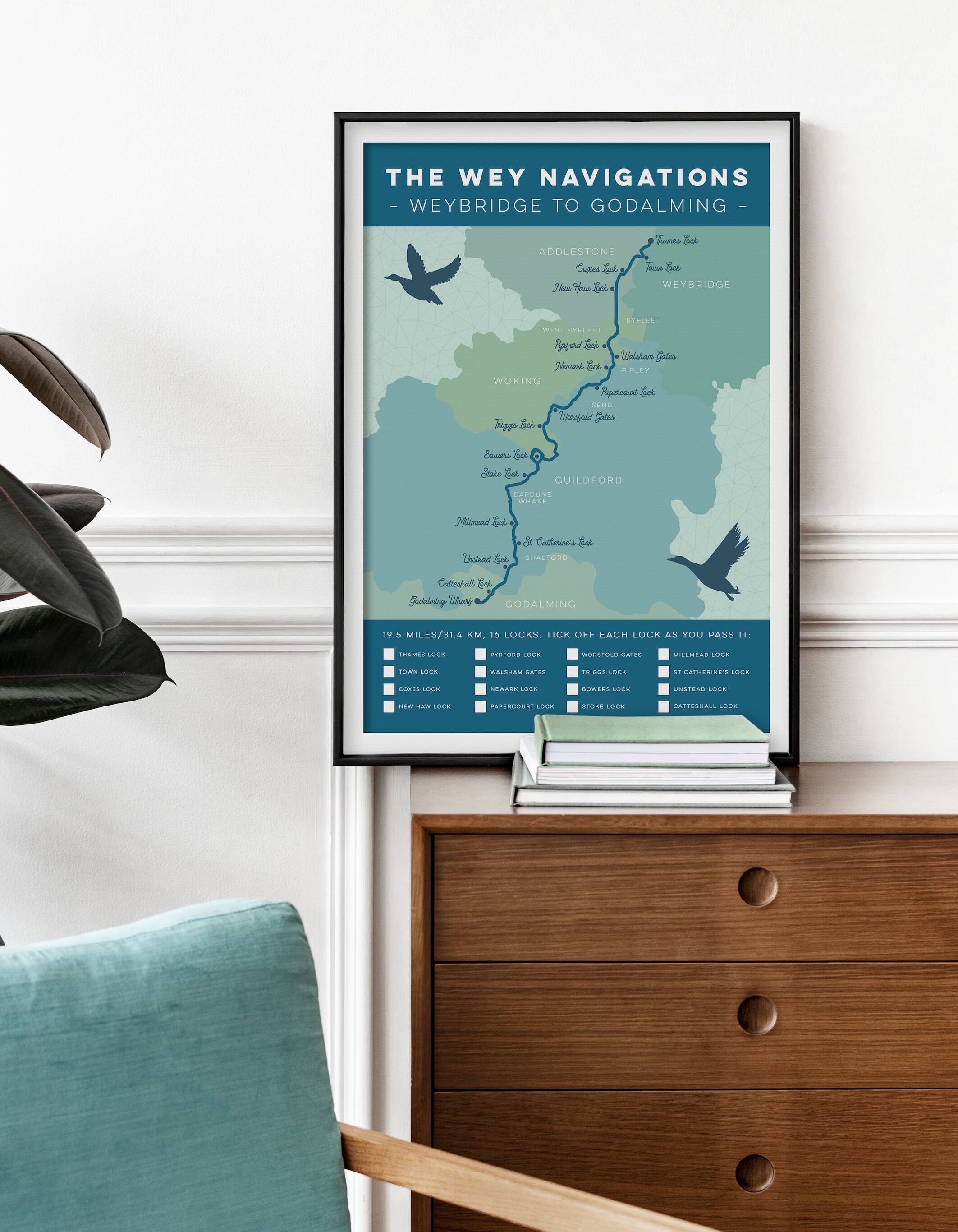 River Wey Art: Weybridge to Godalming, Wey Navigation Art Print, Surrey ...