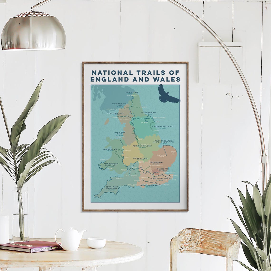 National Trails Map Print: Wall Art Print of 16 Hiking Trails, England ...