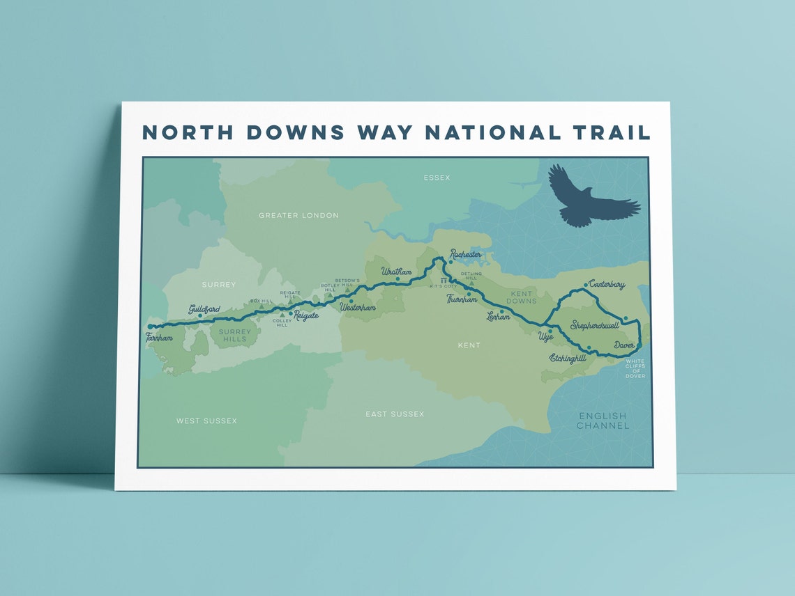 North Downs Way Art Print: North Downs Map Art. National Trail | Etsy