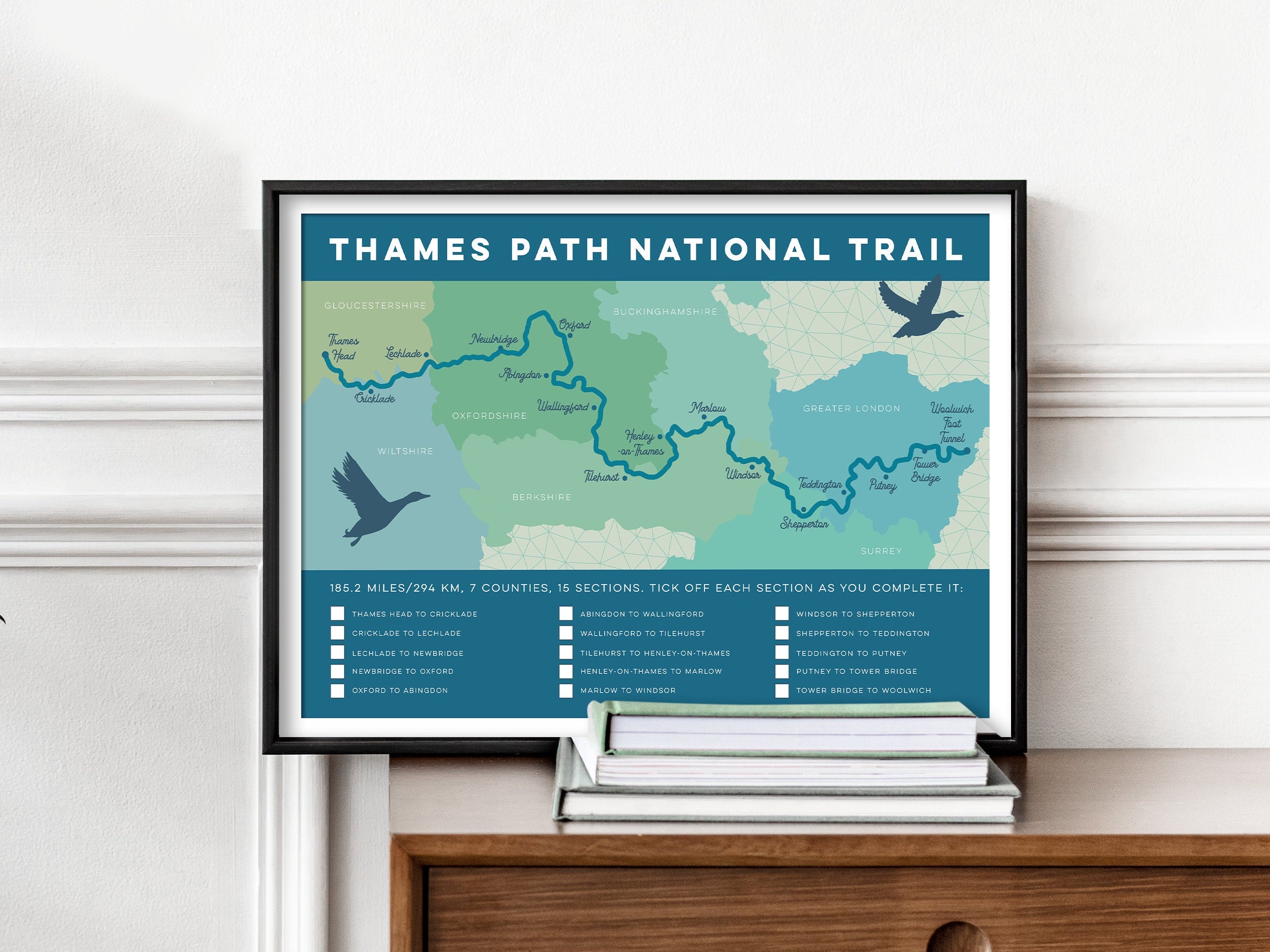 Thames Path Map With Checklist: River Thames Wall Art Print, Thames ...