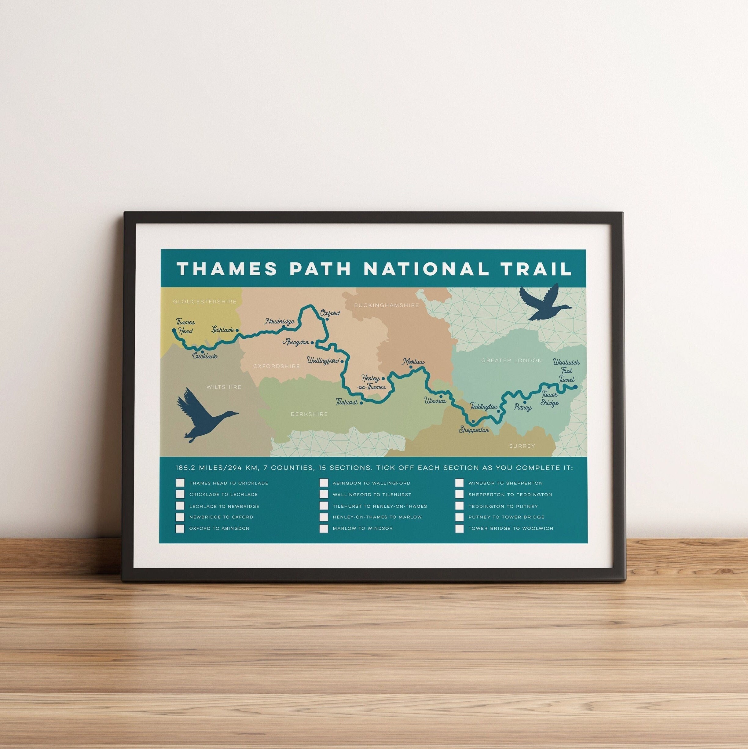 Thames Path Map With Checklist: River Thames Wall Art Print, Thames ...