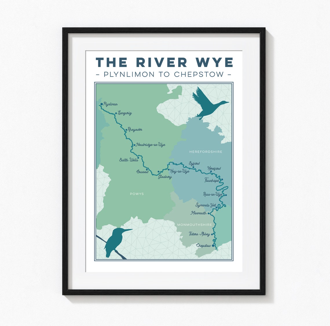 River Wye Art Print Wye Valley Wall Art. Illustrated Map | Etsy