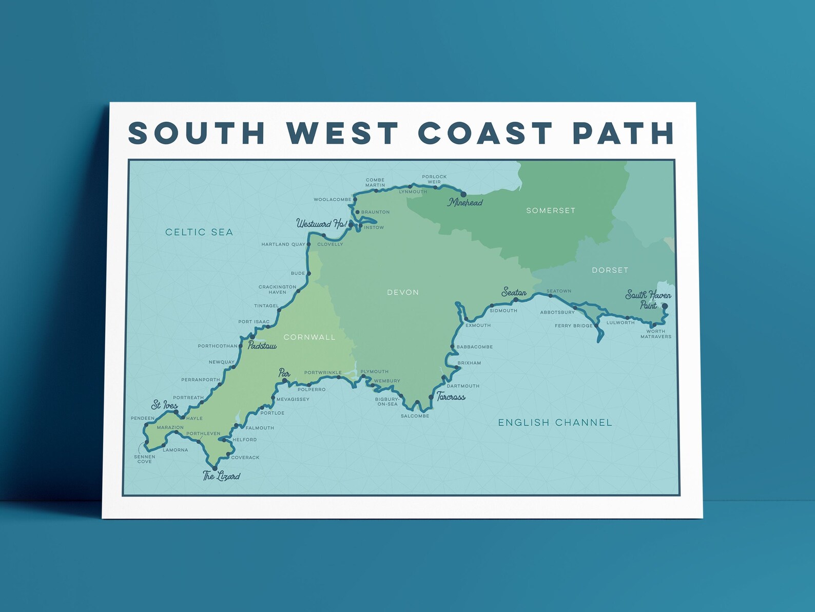 South West Coast Path Art Print: Trail Map Wall Art with | Etsy