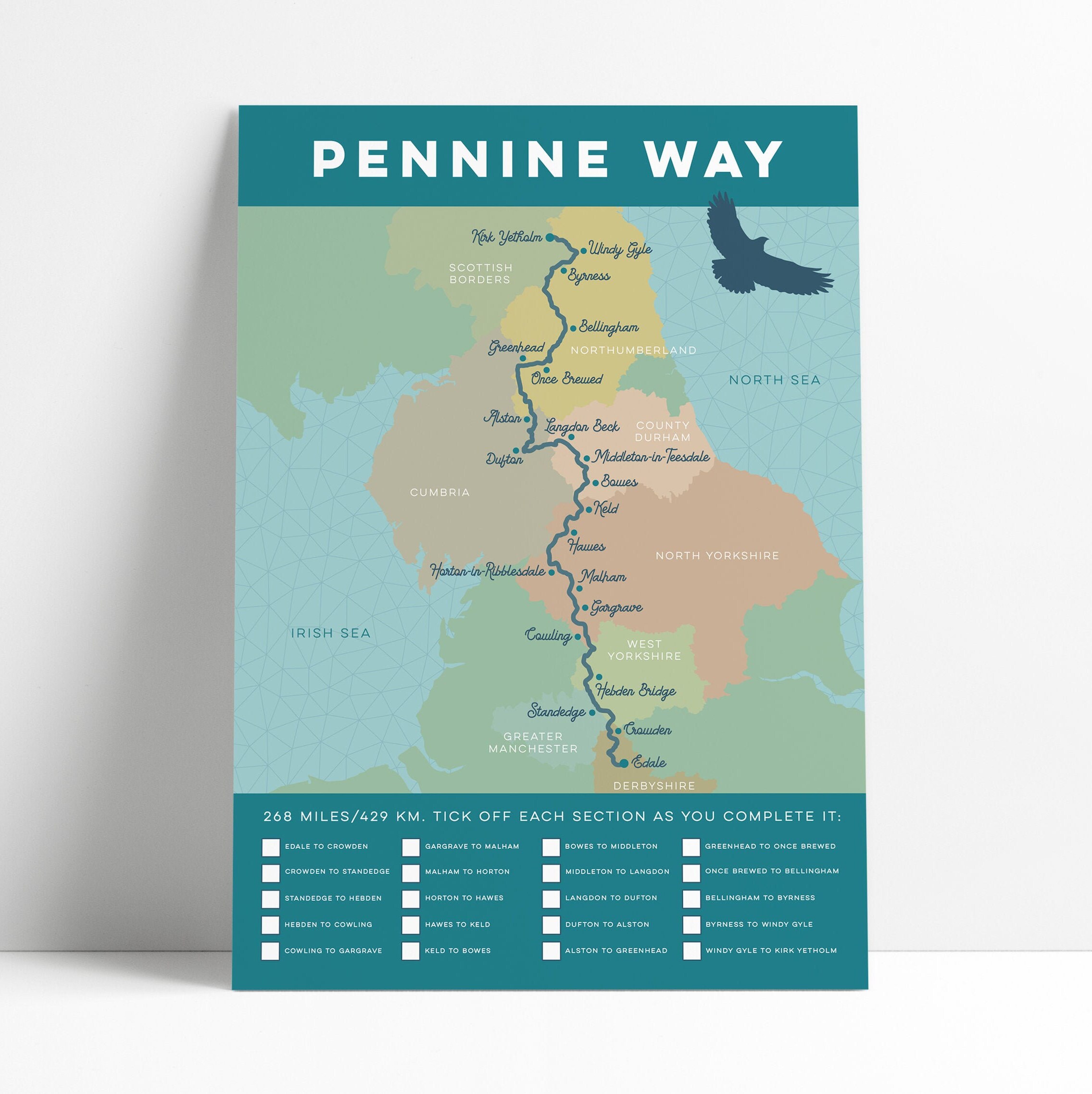 Pennine Way Art Print: Pennine Trail Map Art. Pennines Wall | Etsy