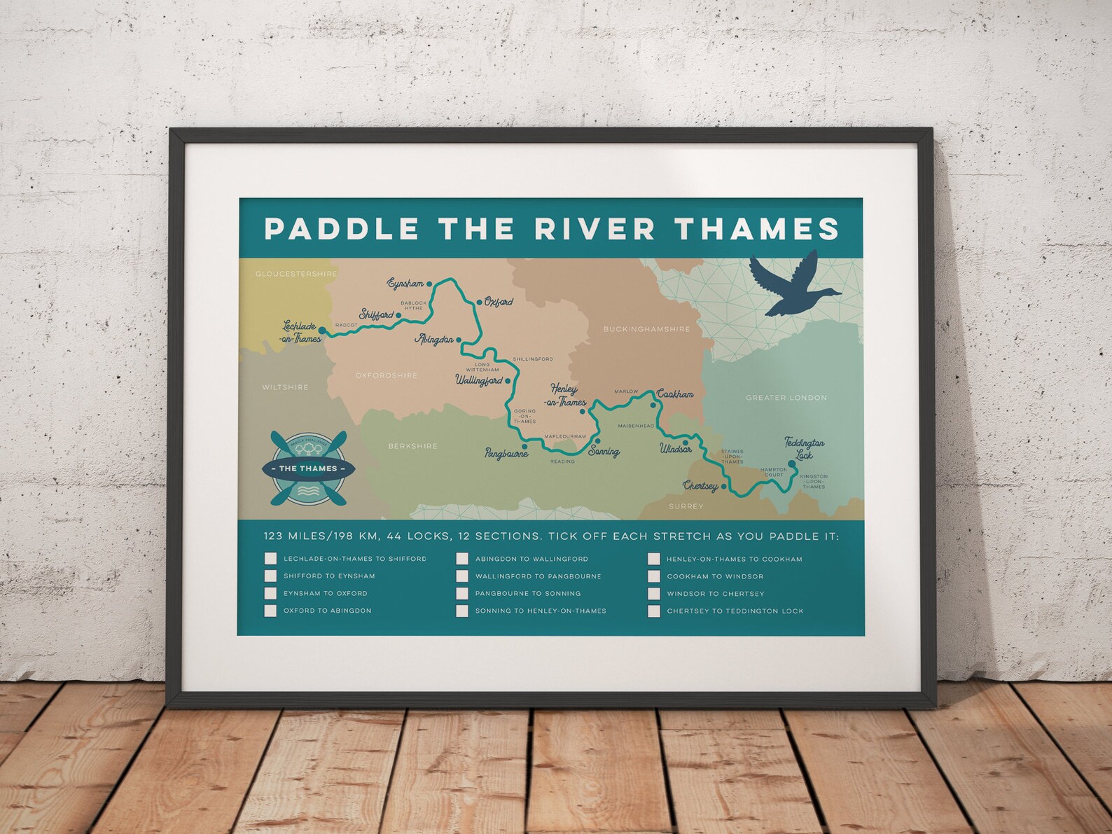 River Thames Map Print: Thames Art Print. Trail Map Art. Wall | Etsy