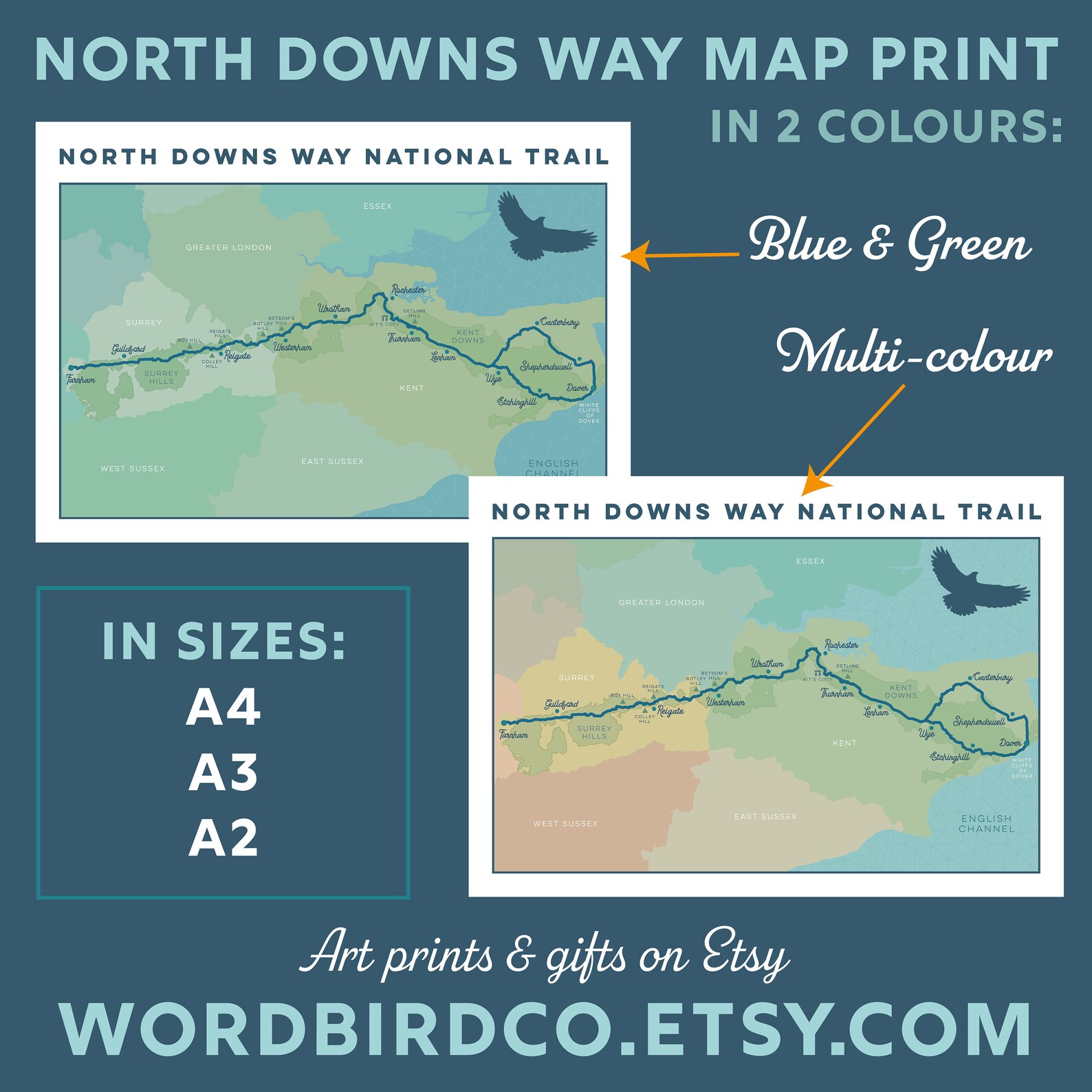 North Downs Way Art Print: North Downs Map Art. National Trail | Etsy