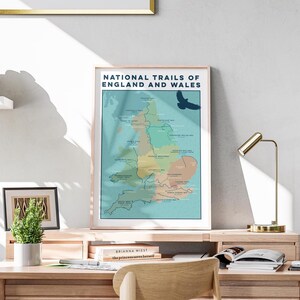 National Trails Map Print: Wall Art Print of 16 Hiking Trails, England ...