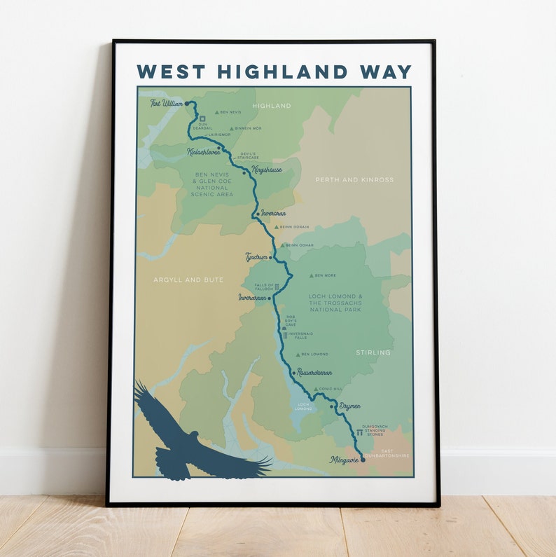 West Highland Way Map Art Print. WHW Map Print, West Highlands Wall Art ...