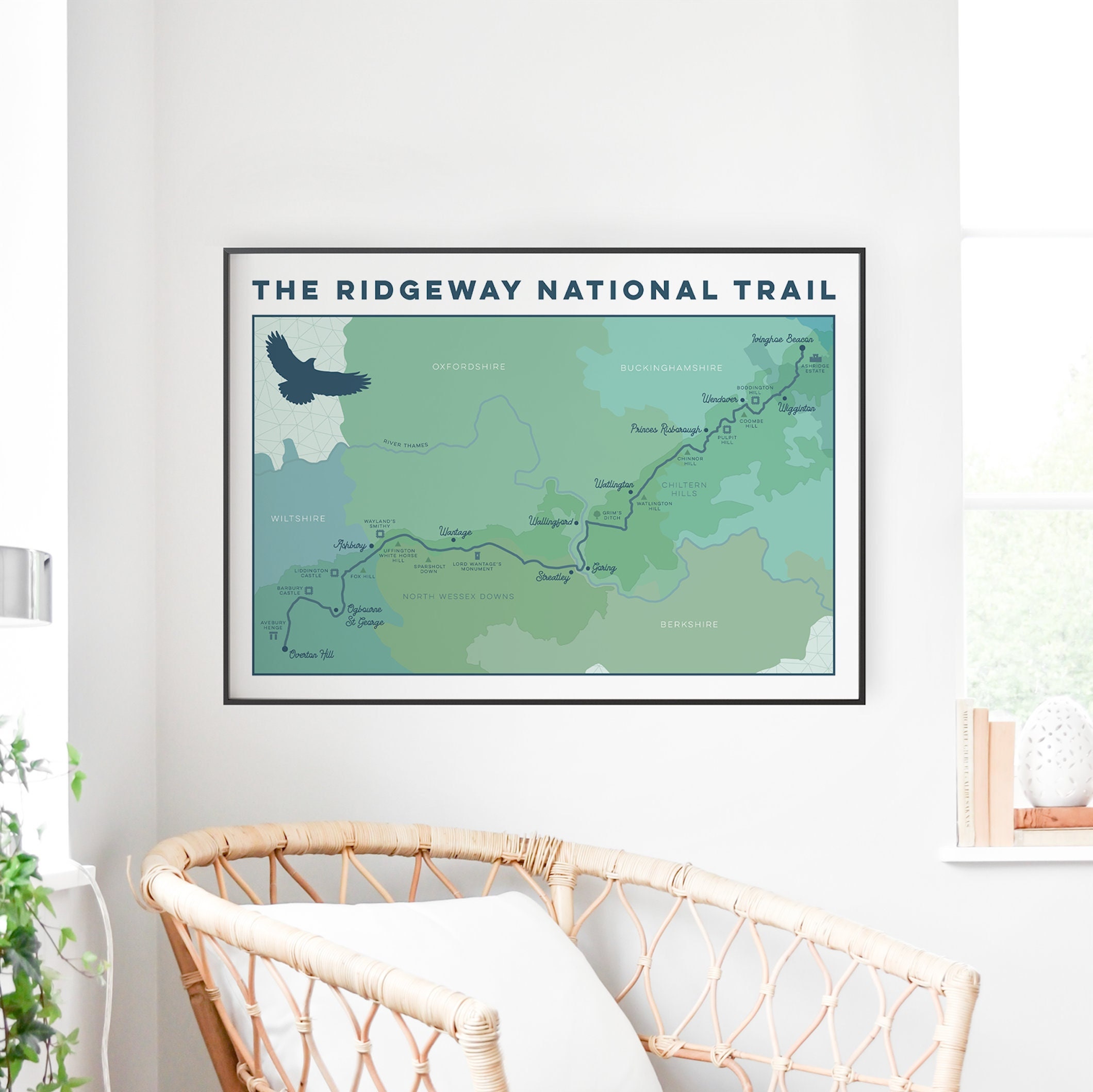 The Ridgeway Art Print: Wall Art Map Print. Ridgeway Trail Map Art ...