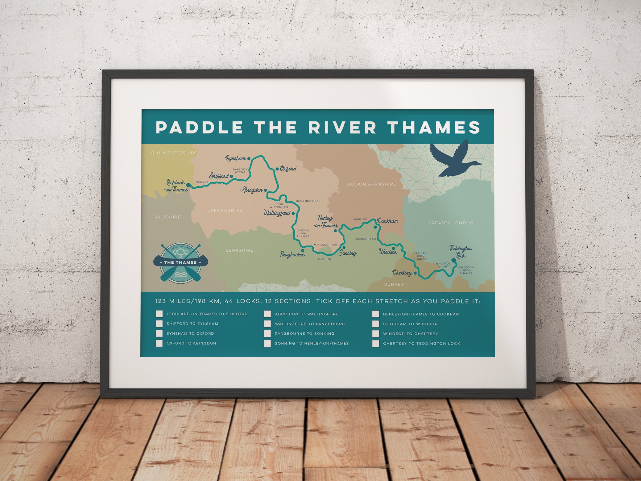 River Thames Map Print: Thames Art Print. Trail Map Art. Wall | Etsy