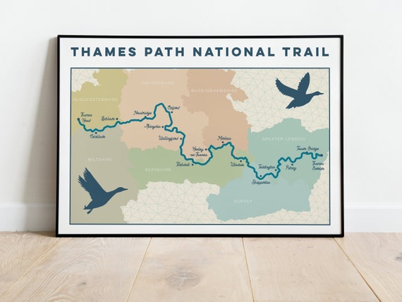 River Thames Wall Art Print Thames Path National Trail Map | Etsy