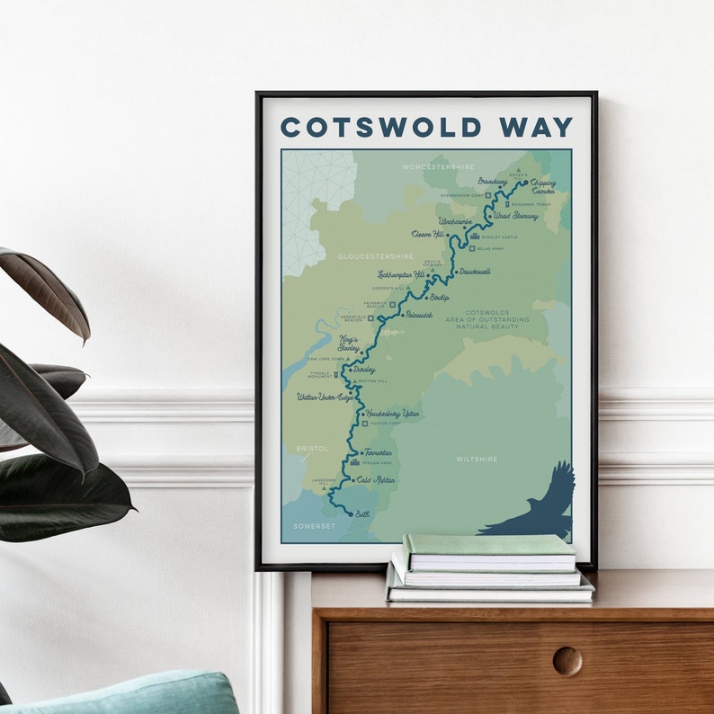 Cotswold Way Map Art Print. Cotswold Trail Map Print - Etsy UK