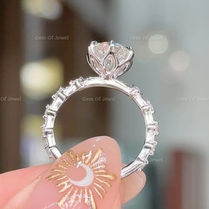 2CT Lotus Prong Round Moissanite Diamond Ring With Floating Bubble Band ...