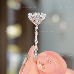 2CT Lotus Prong Round Moissanite Diamond Ring With Floating Bubble Band ...