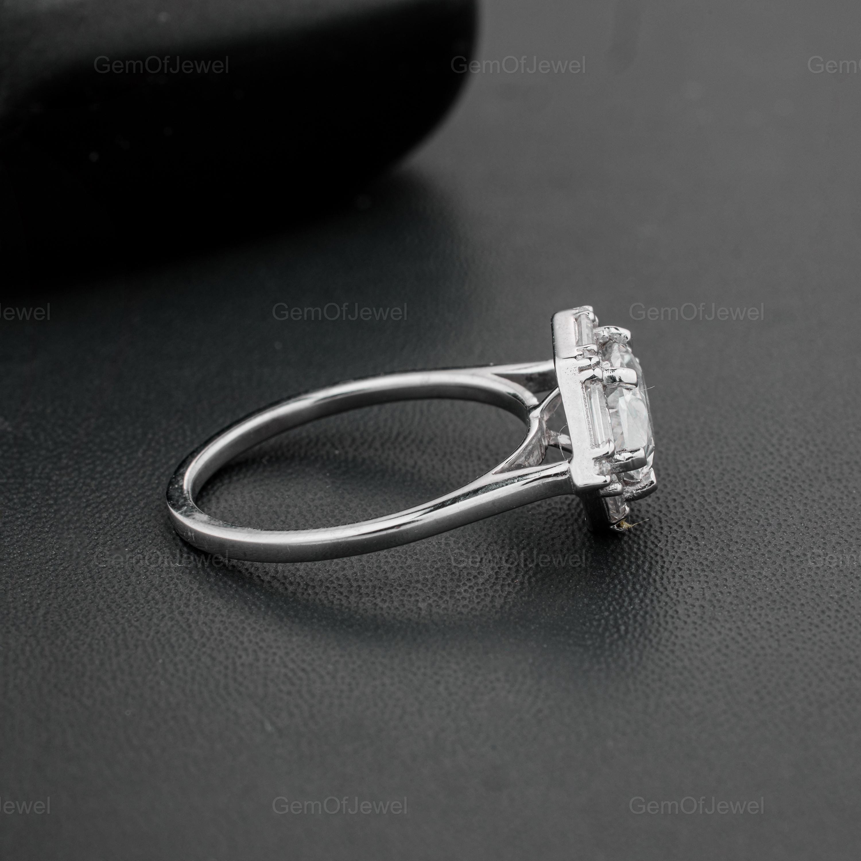 East to West Dutch Marquise Cut Moissanite Diamond Ring, Side Baguette ...