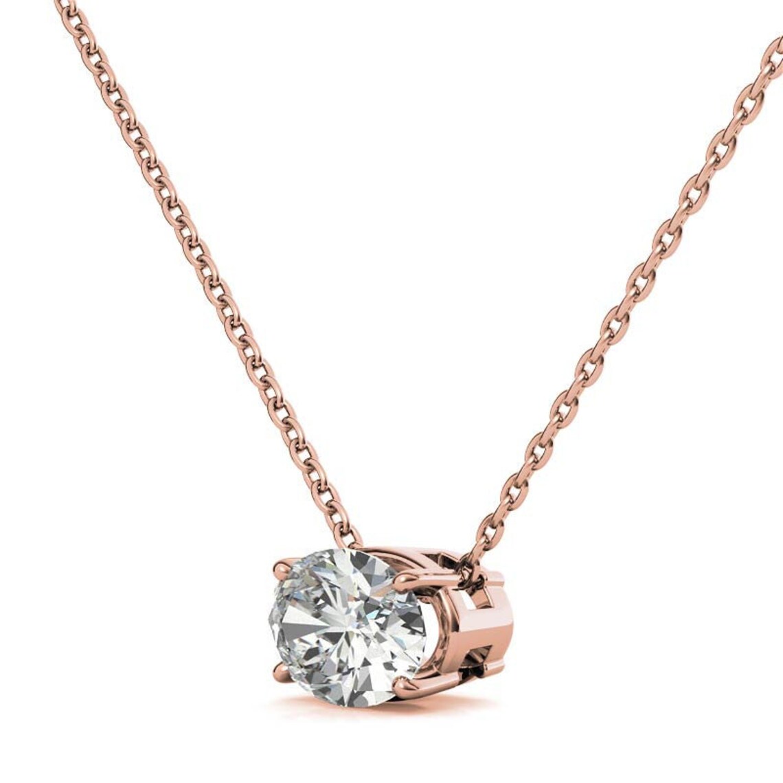 Oval Diamond Necklace With 4 Prong Basket Set Necklace - Etsy