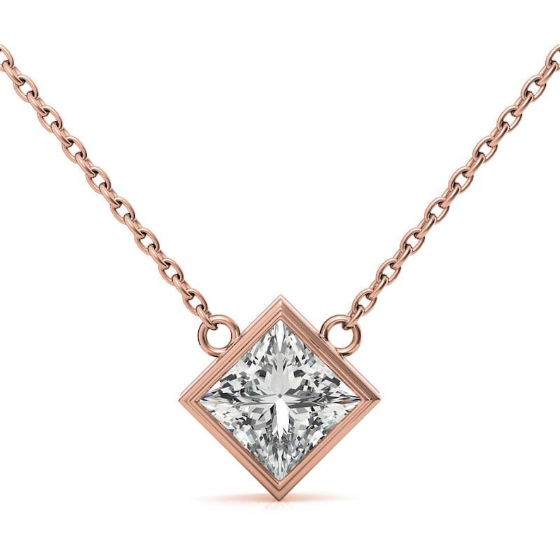 Interesting Princess Cut Diamond Necklace Gallery