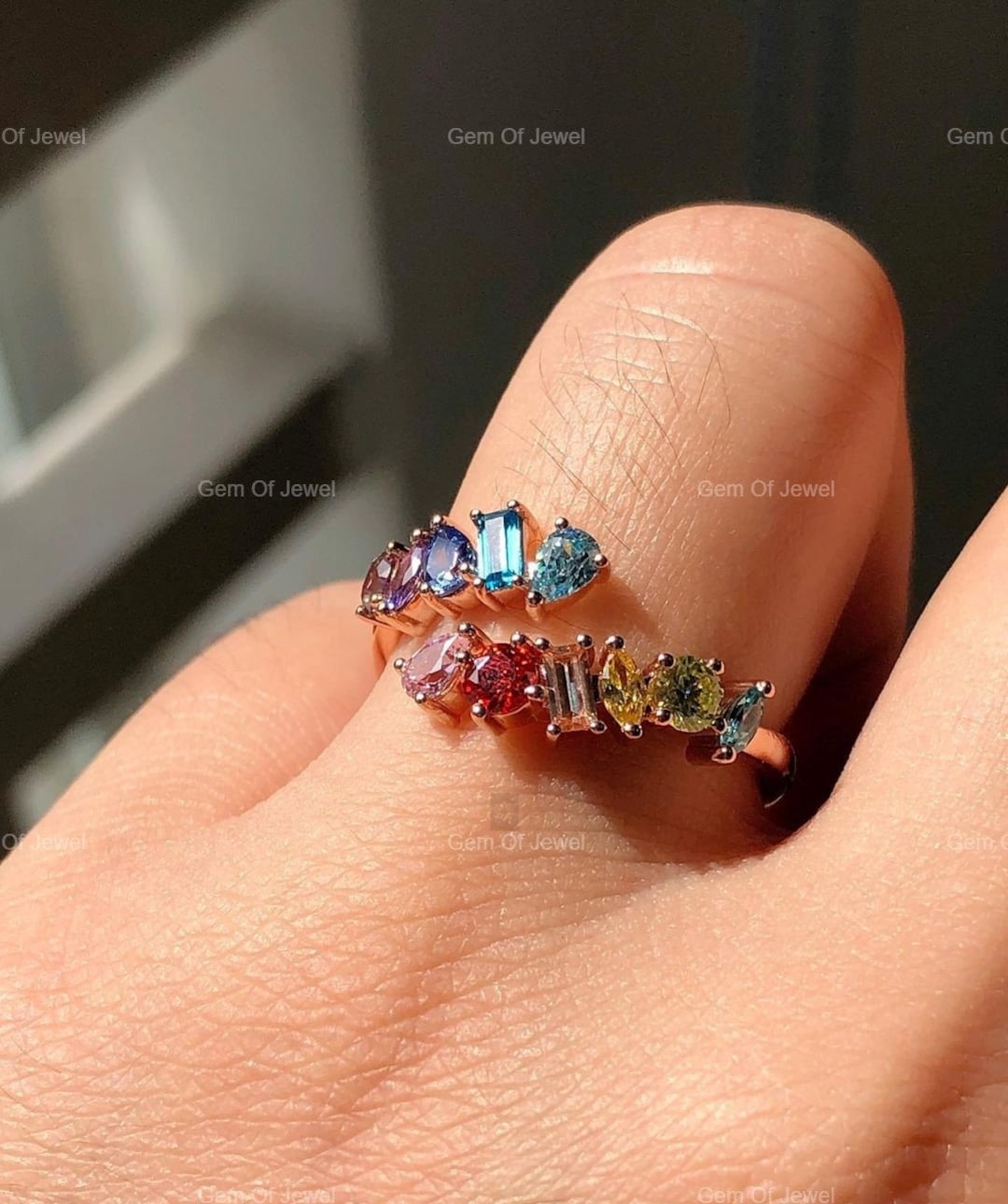 Rainbow Diamond Wedding Ring, Multi Shape Lab Diamond Rainbow Color ...
