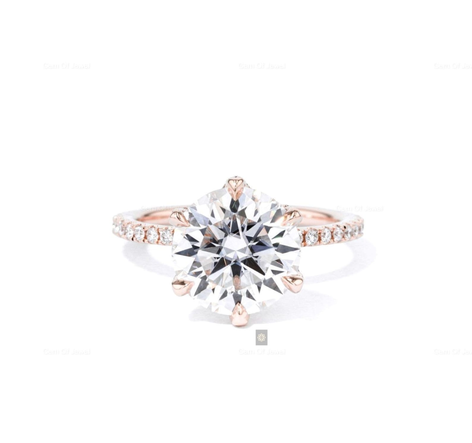 3CT Round Moissanite Diamond 14k Solid Gold Ring, Lotus Prong ...
