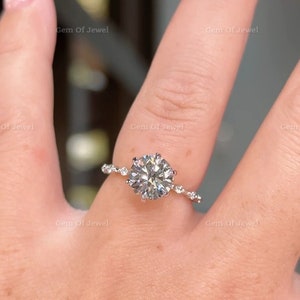 2CT Lotus Prong Round Moissanite Diamond Ring With Floating Bubble Band ...