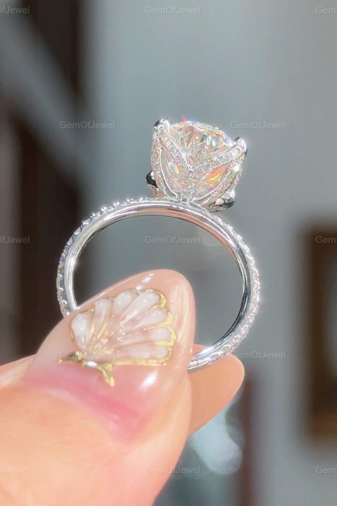 5CT Big Oval Moissanite Diamond Engagement Ring, Petal Prong Ring, 5ct ...