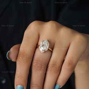 Dutch Marquise Step Cut Moissanite Ring With Side Baguette Moissanite Ring, Hexagon Shape ...