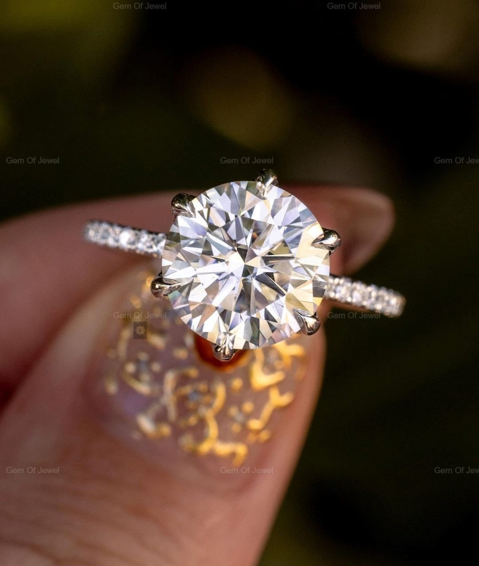 3CT Round Moissanite Diamond 14k Solid Gold Ring, Lotus Prong ...