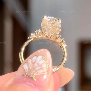 Oval Moissanite Tulip Lotus Prong Engagement Ring, Flower Basket ...