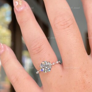 2CT Lotus Prong Round Moissanite Diamond Ring With Floating Bubble Band ...