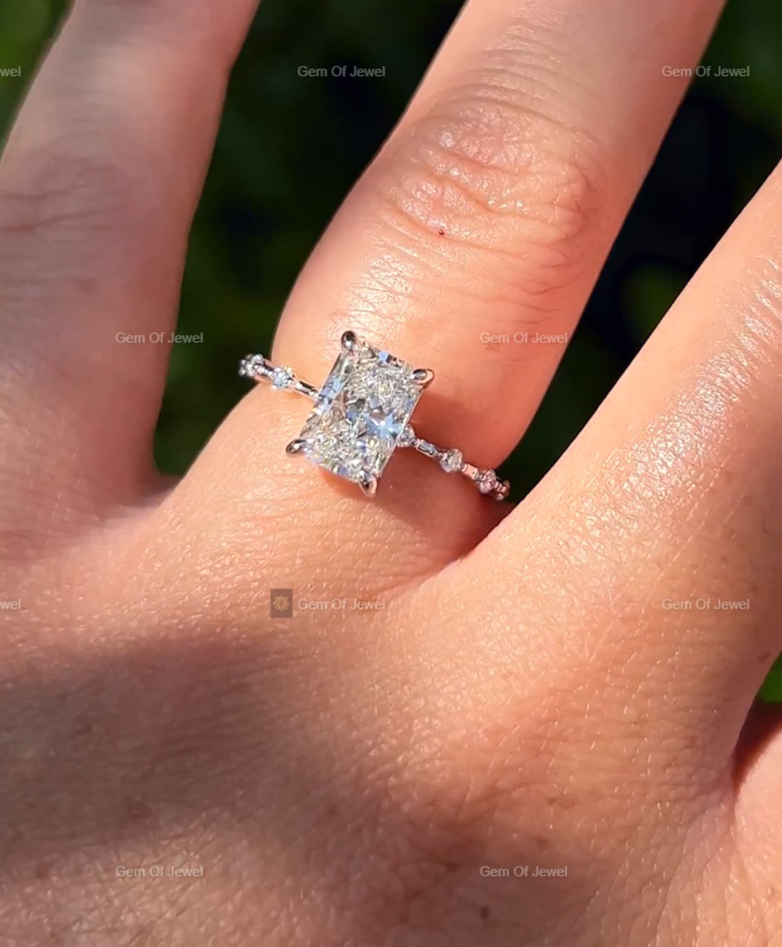 Radiant Moissanite Diamond Ring With Spaced Round Moissanite - Etsy