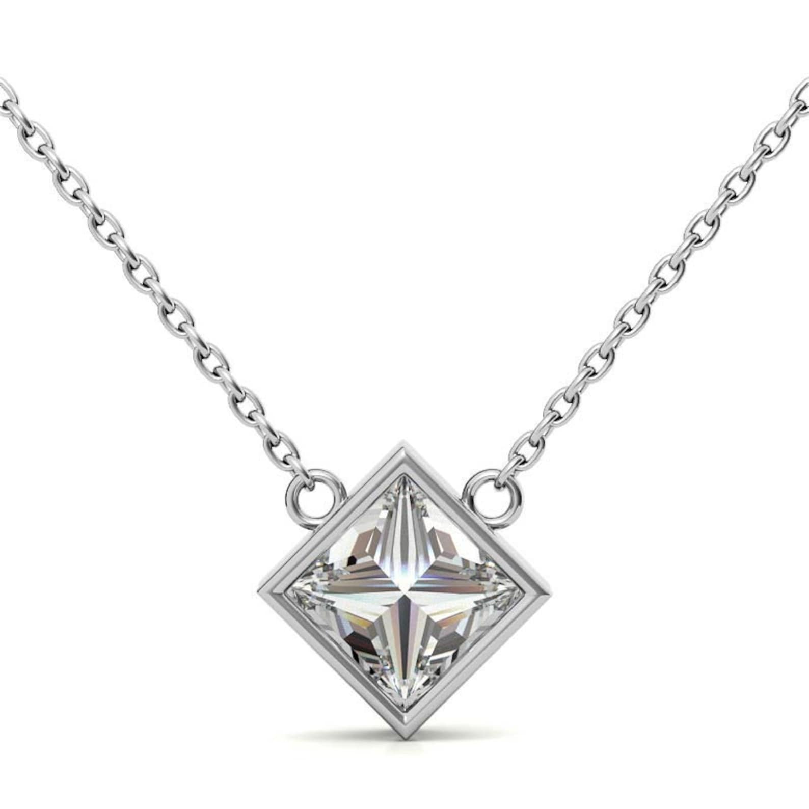 Princess Cut Diamond Necklace Bezel Set Necklace Kite Shape - Etsy