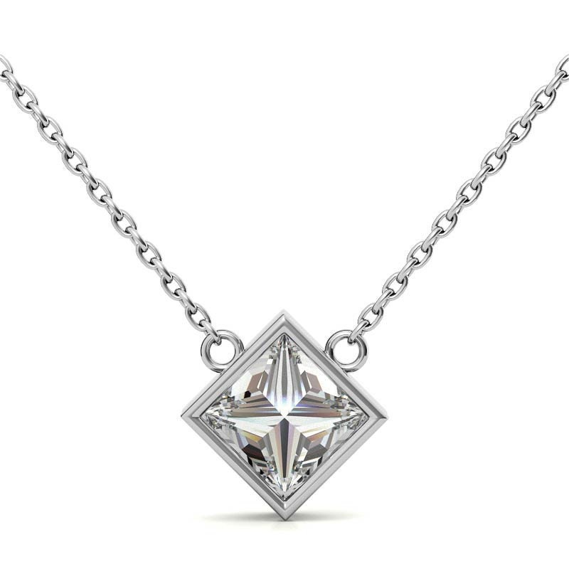 Princess Cut Diamond Necklace Bezel Set Necklace, Princess Shape ...
