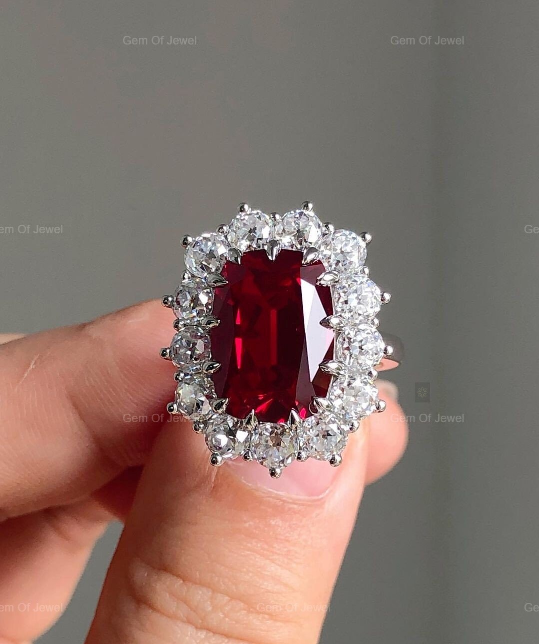 Ruby Stone Cushion Cut Ring Ruby Stone Statement Ring for - Etsy