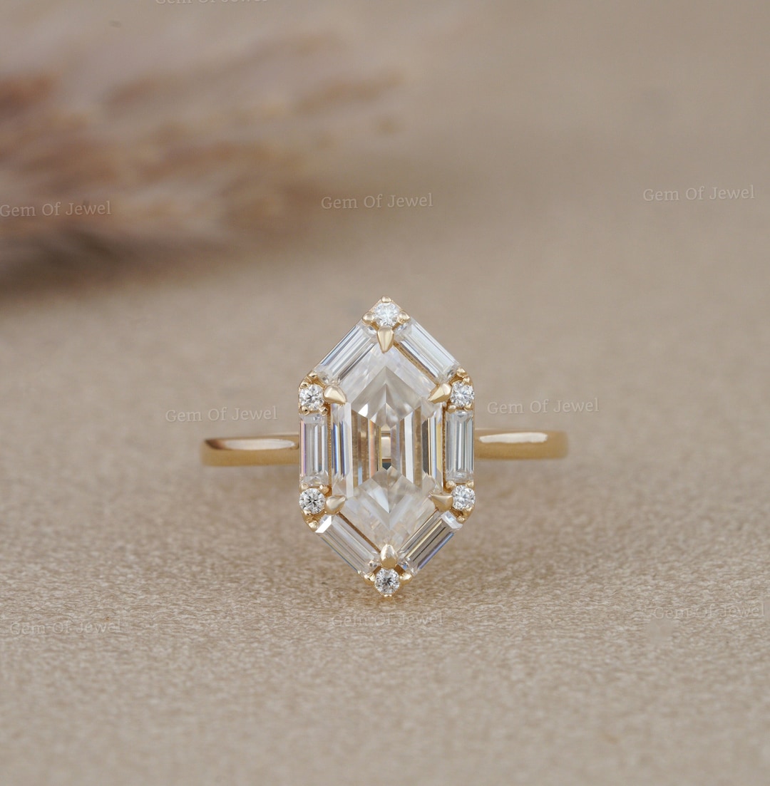 Dutch Marquise Step Cut Moissanite Engagement Ring With Hexagon ...