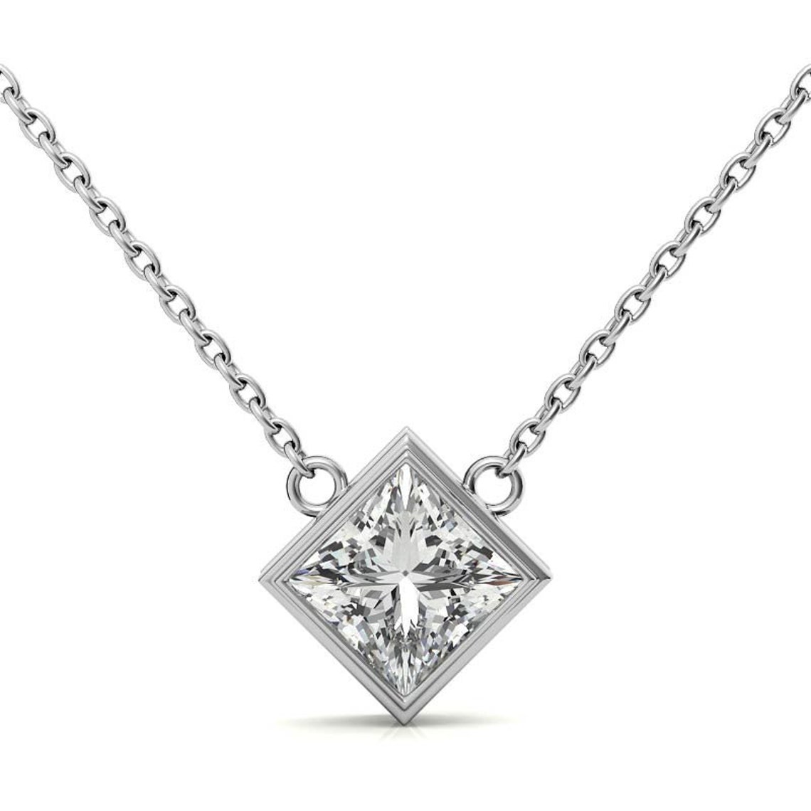 Princess Cut Diamond Necklace Bezel Set Necklace Kite Shape - Etsy